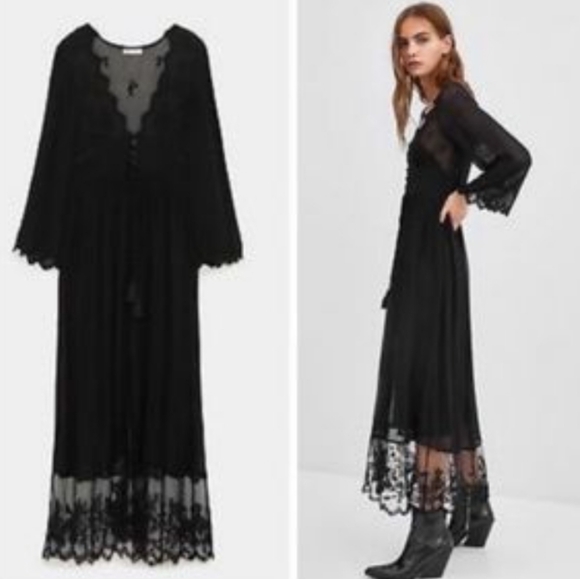 Zara | Dresses | Zara Black Semi Sheer Dressing Gown | Poshmark